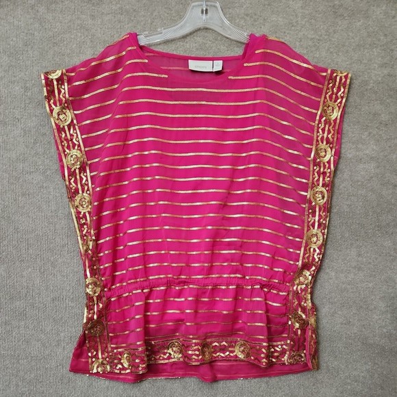Chico's | Tops | Chicos Gold Sequin Blouse Womens 2 Us Large Hot Pink ...